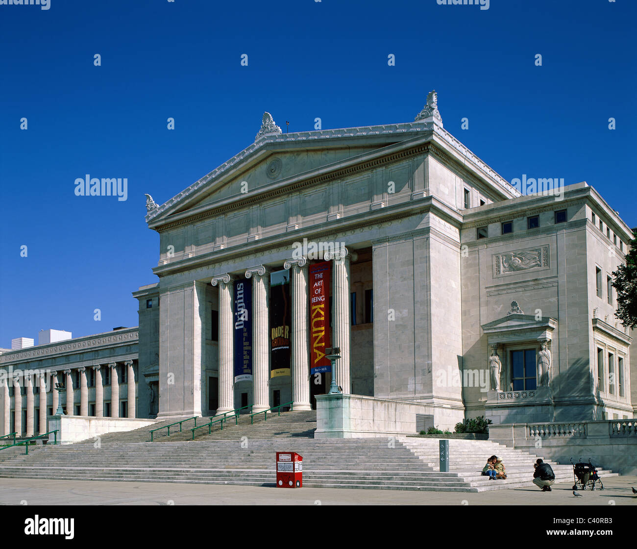 America, Architecture, Banners, Blue, Building, Chicago, Columns ...