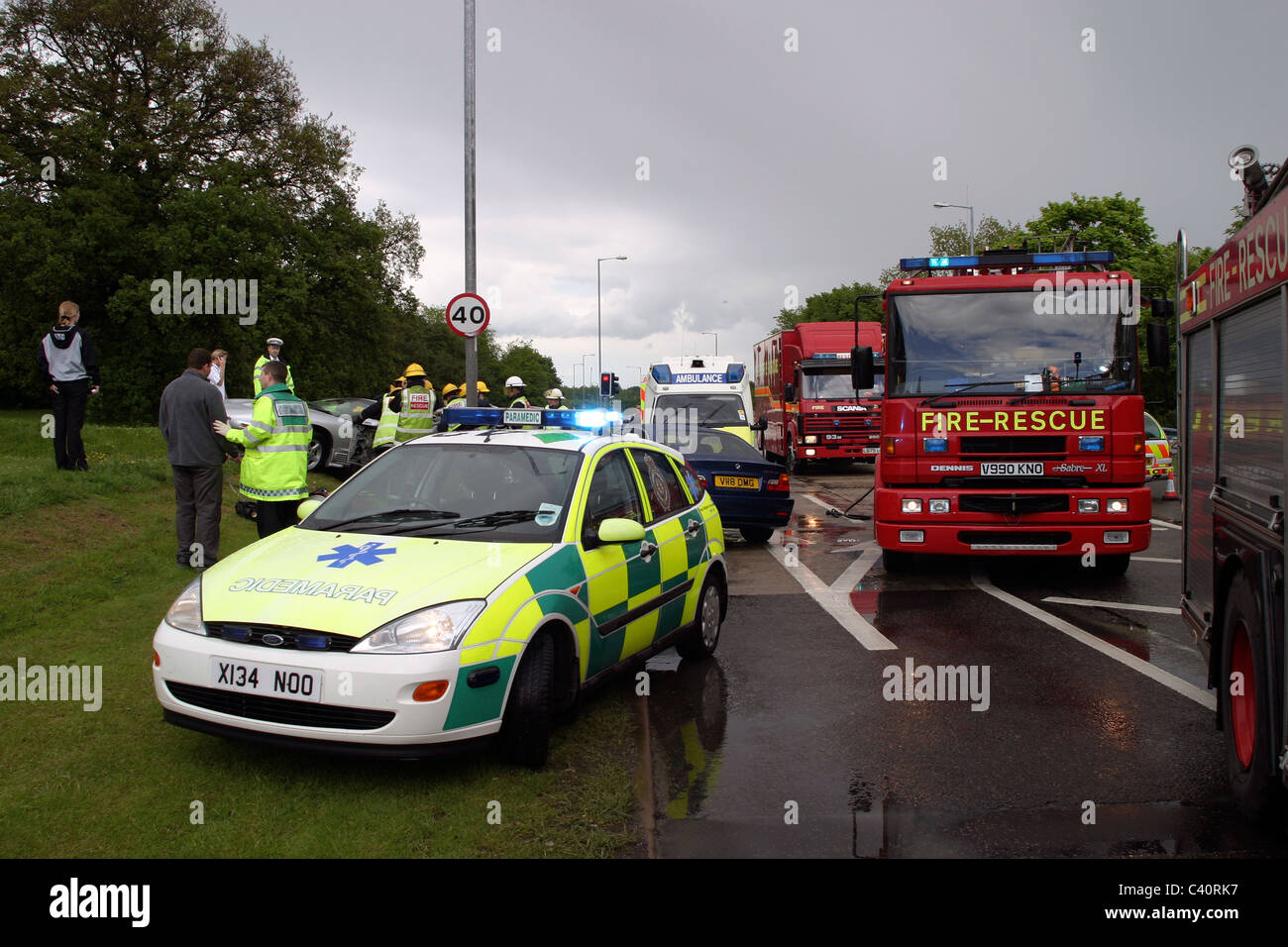 Fire and Medic units at the scene of an accident Stock Photo - Alamy