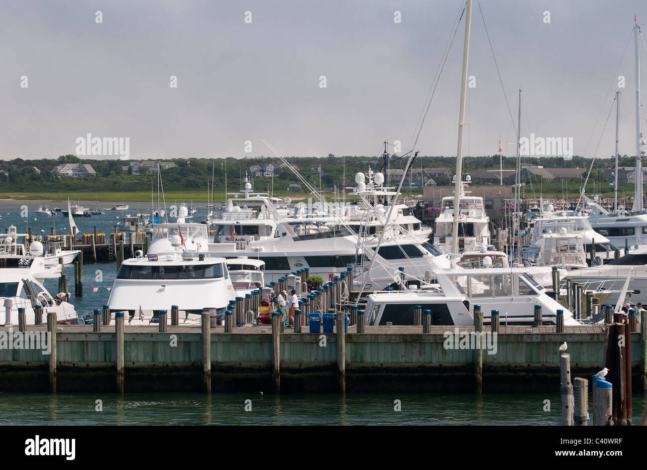 Boats docked in the Nantucket harbor Stock Photo - Alamy