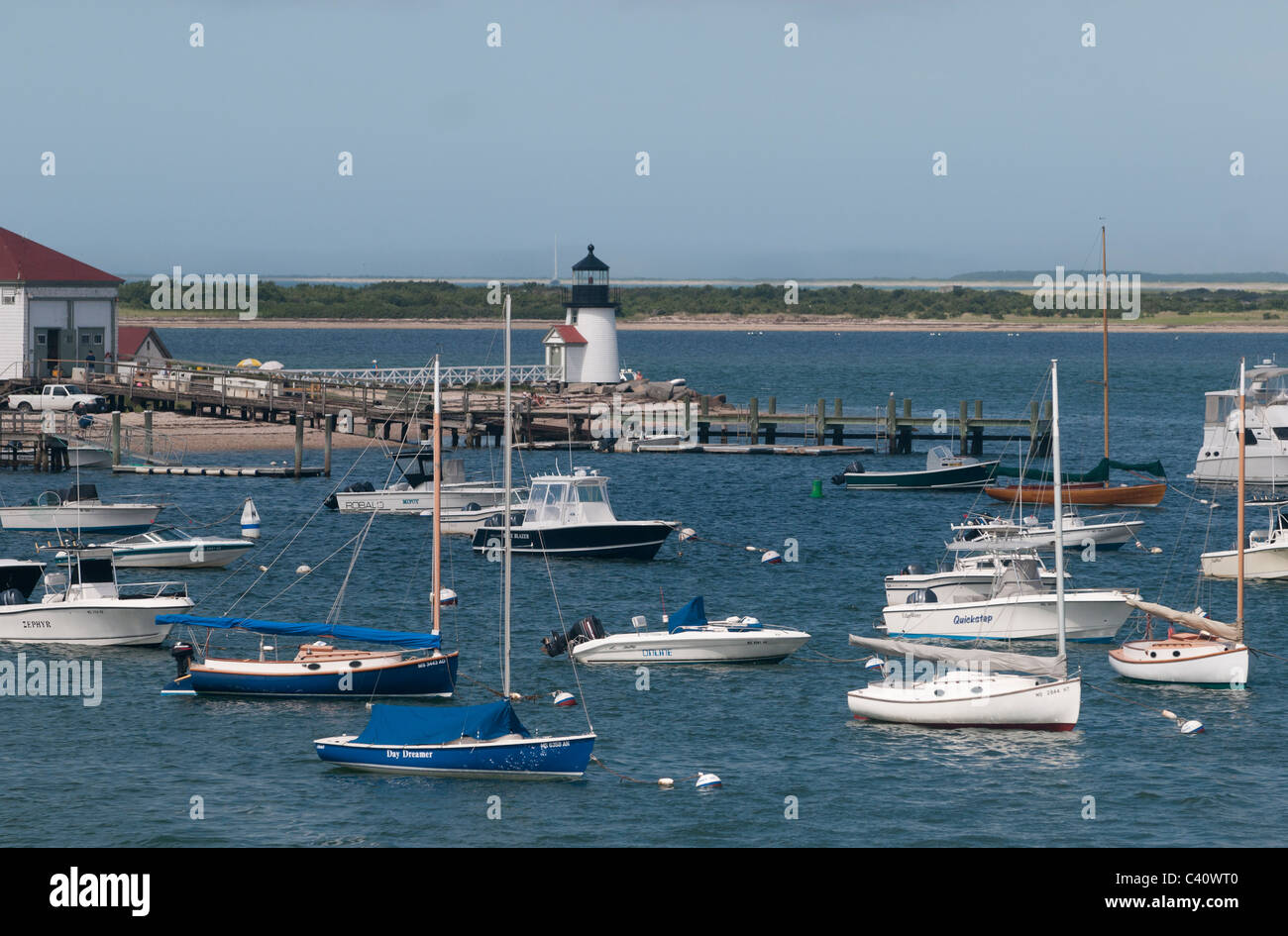 Boats docked in the Nantucket harbor Stock Photo - Alamy