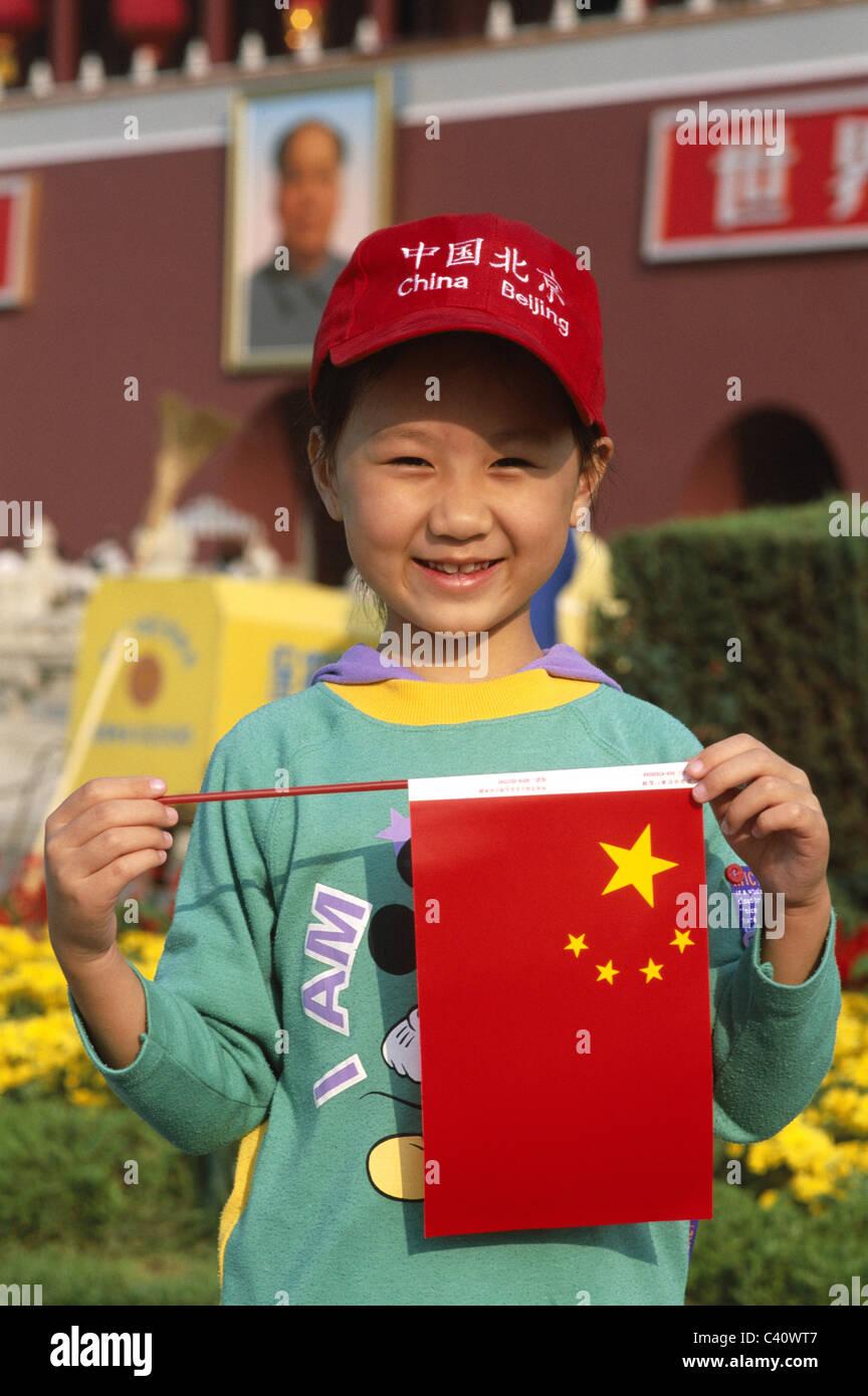 Asia, Beijing, Peking, China, Chinese flag, Girl, Holiday, Landmark ...