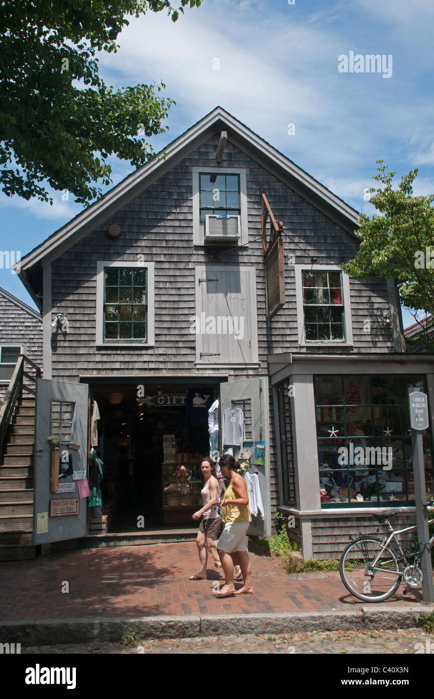 Women walk past shops in Nantucket Town Stock Photo - Alamy