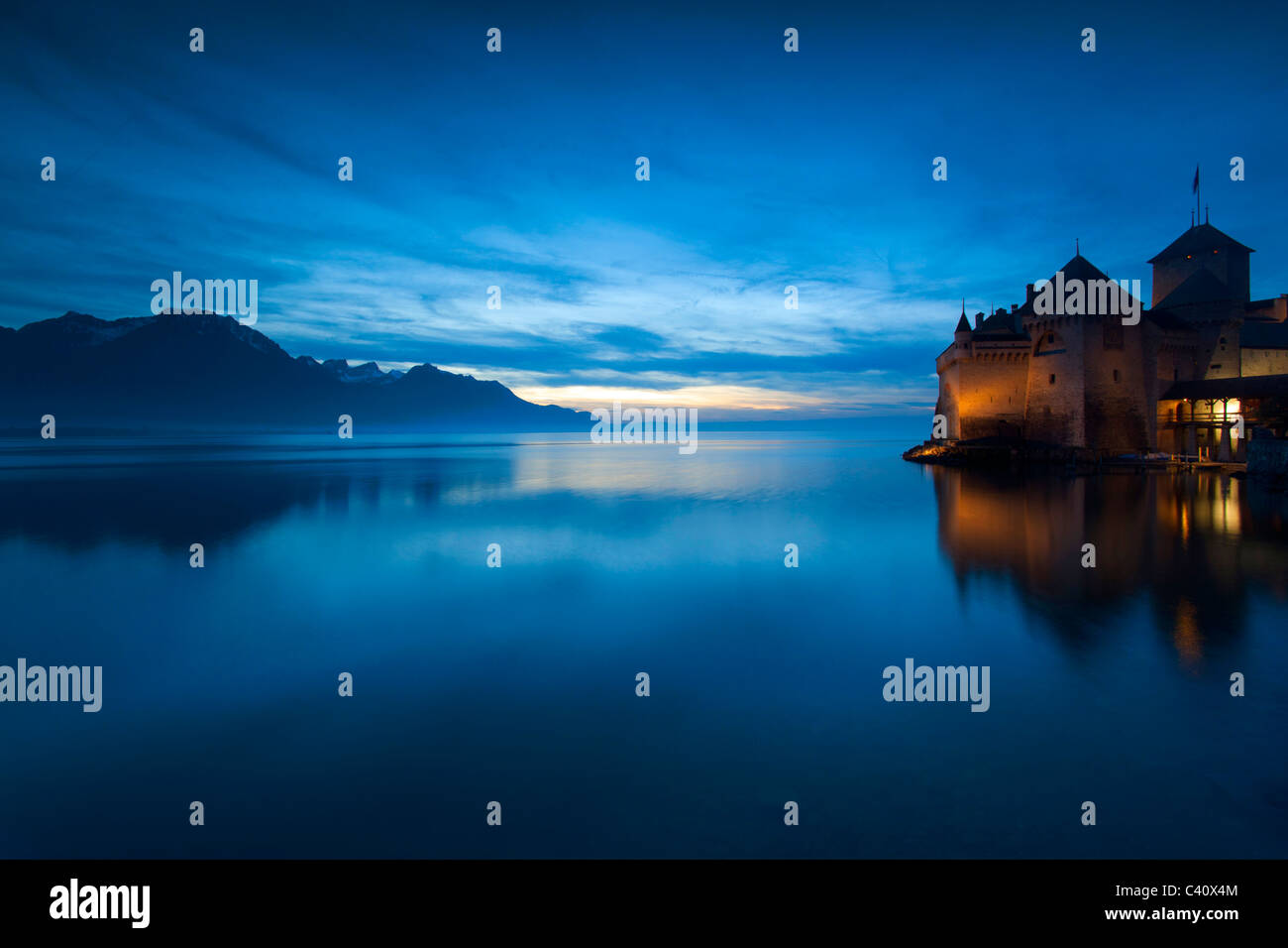 Castle, Chillon, Switzerland, Europe, canton Vaud, lake, lake Geneva ...