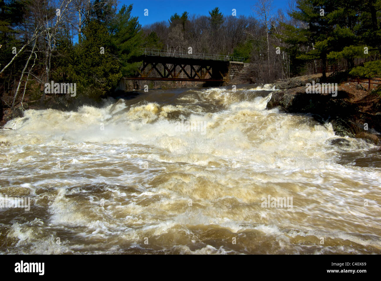 One of seven raging waterfalls on the Maskinongé river at Parc Des ...