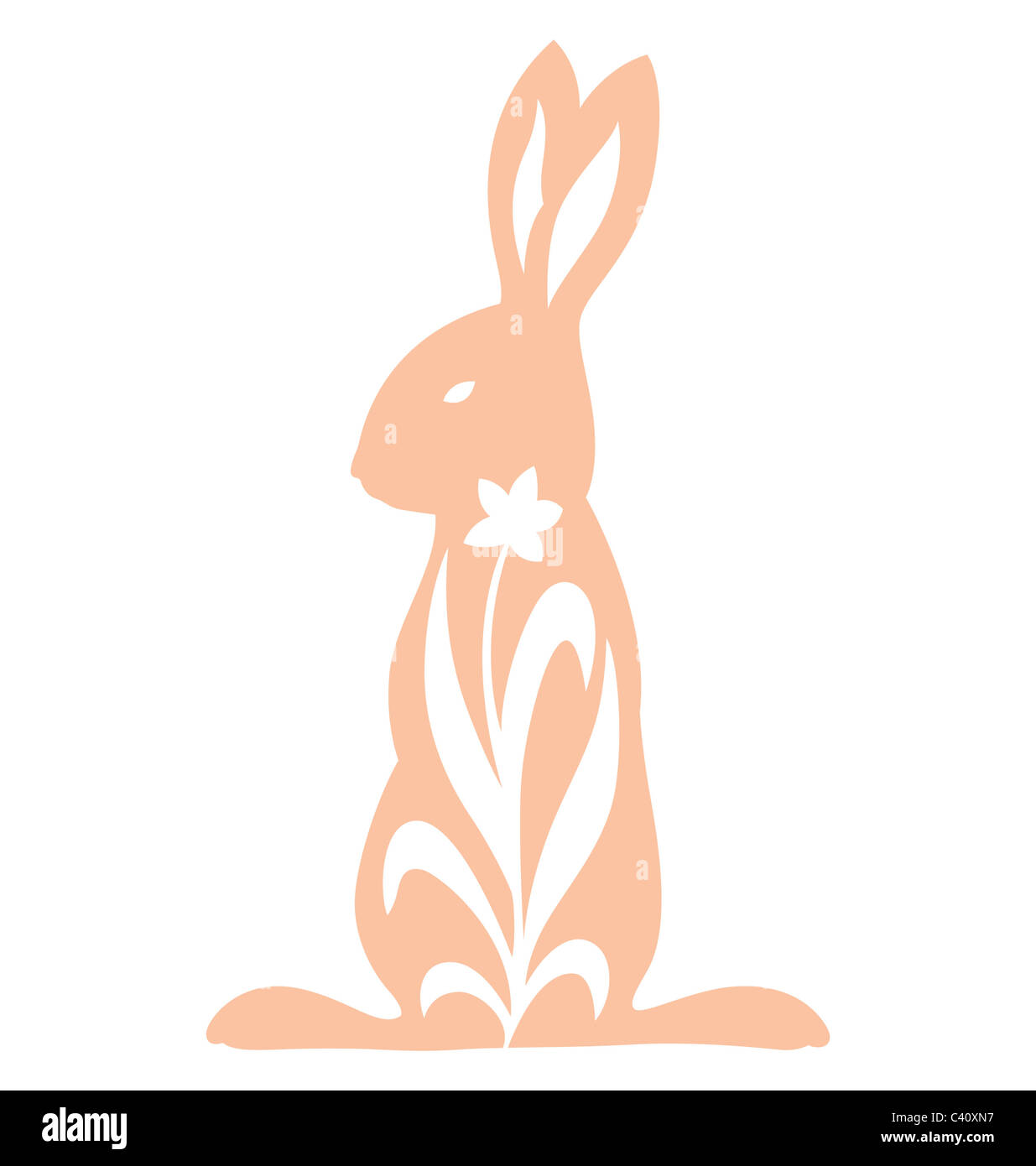 Rabbit silhouette standing illustrated with growing flower Stock Photo ...
