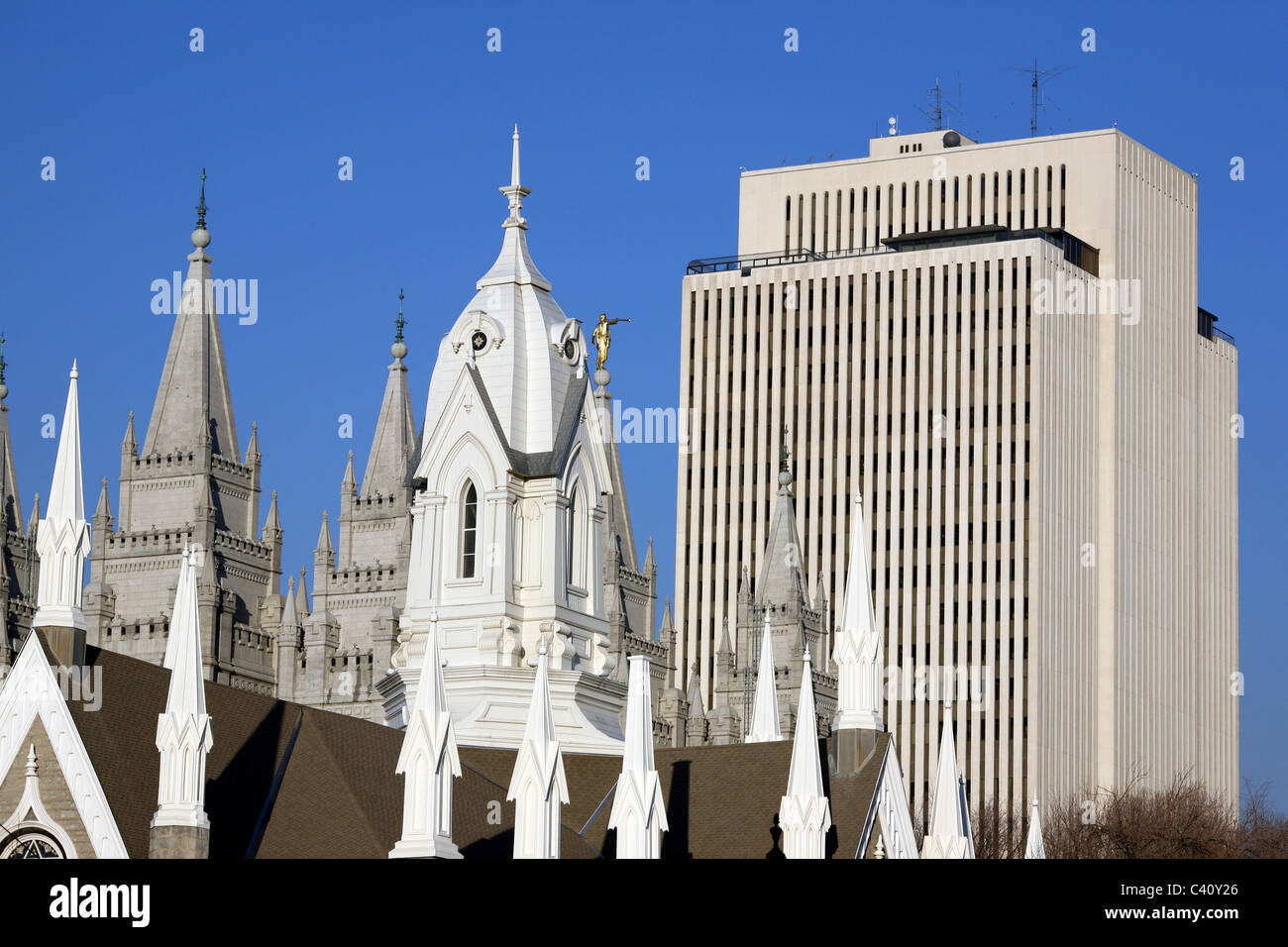 Assembly Hall and Salt Lake Temple inside Temple Square with world ...