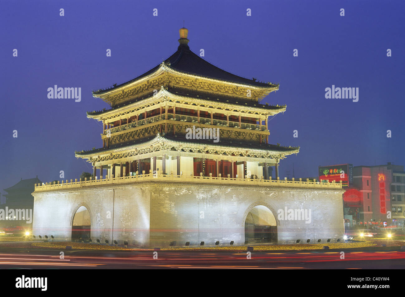 Asia, Bell tower, China, City centre, Holiday, Landmark, Night ...
