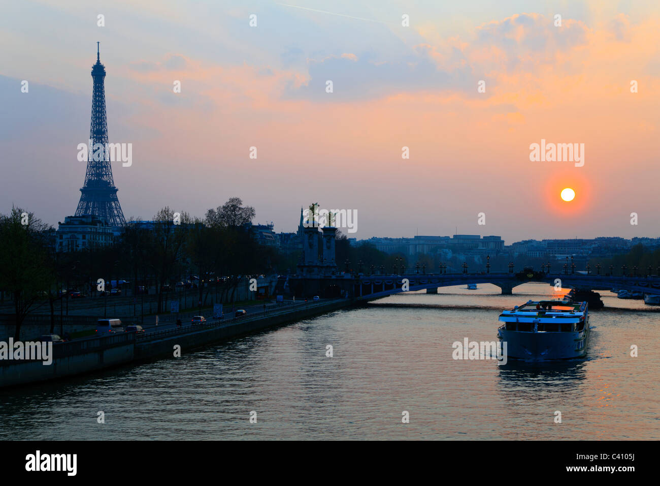 View of Paris and Seine river at sunset Stock Photo - Alamy