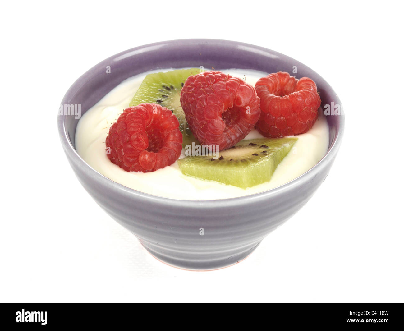Yogurt with Kiwi Fruit and Raspberries Stock Photo - Alamy