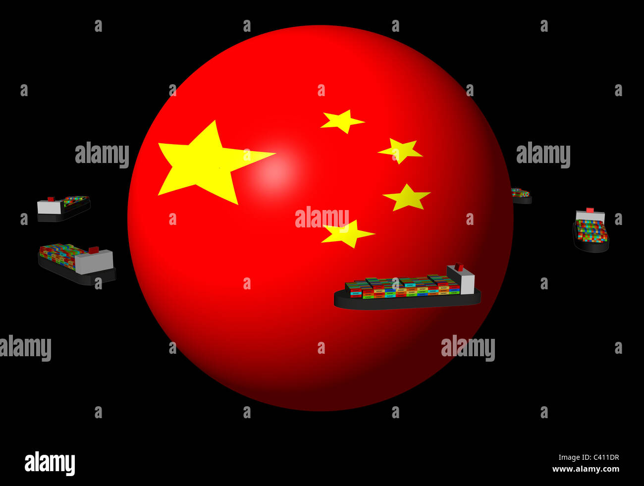 container ships round China flag sphere illustration Stock Photo - Alamy