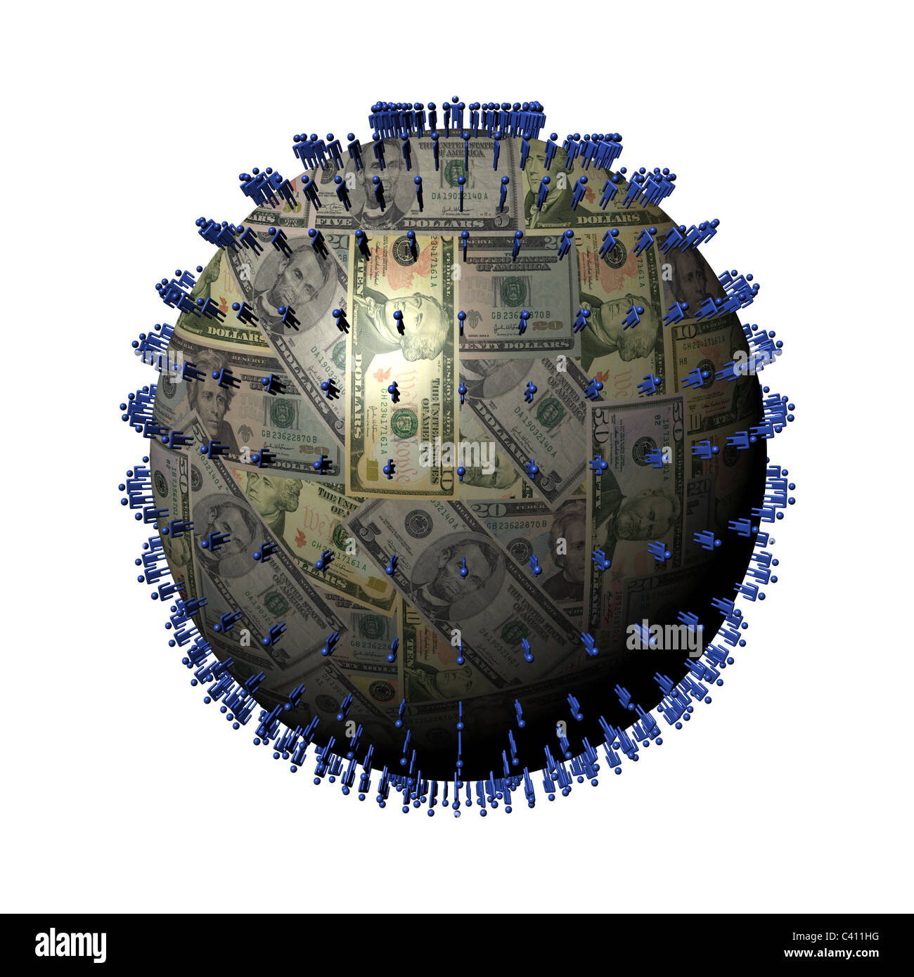 people surrounding American dollars sphere illustration Stock Photo - Alamy