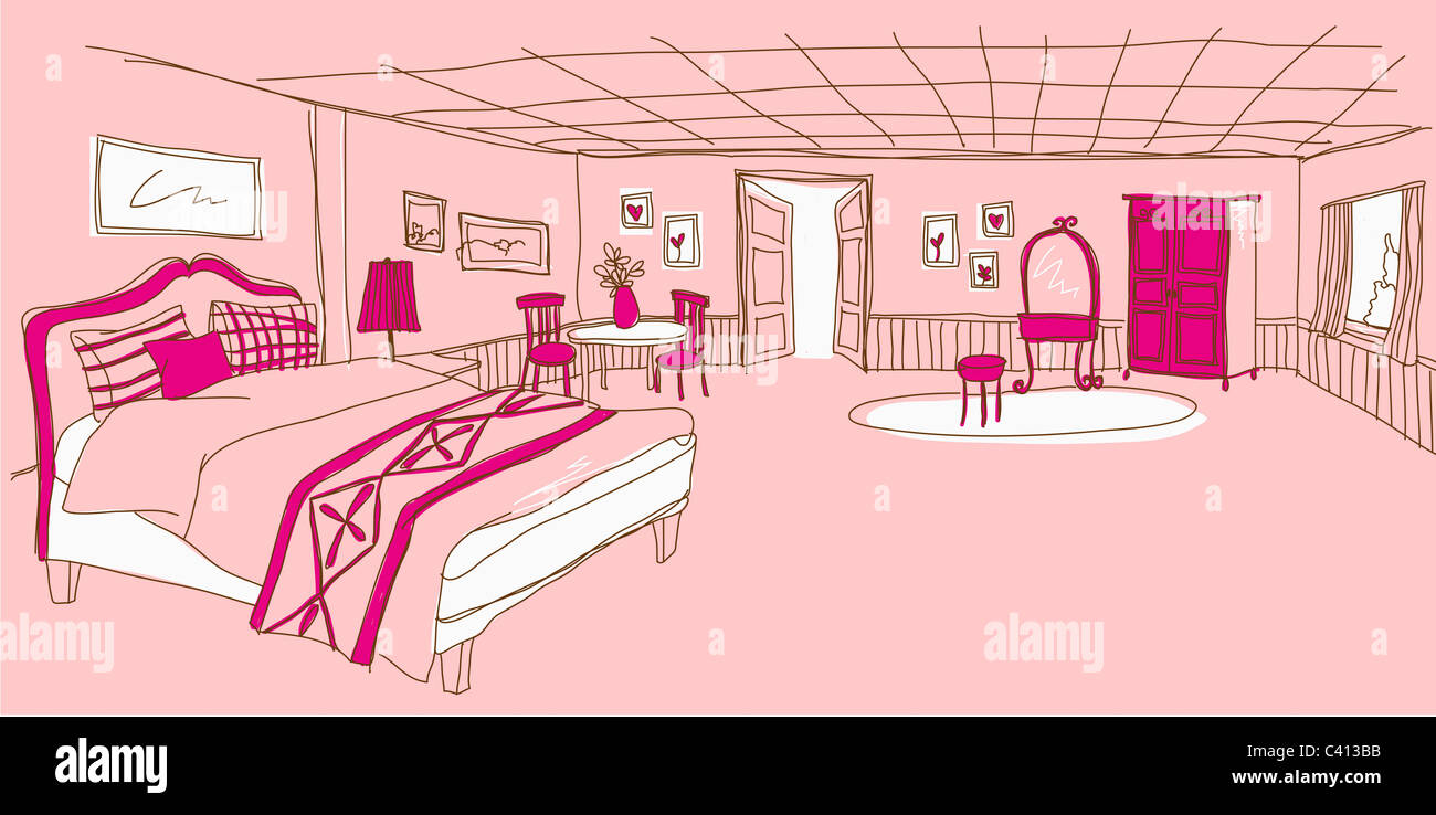 drawing illust of bedroom Stock Photo - Alamy