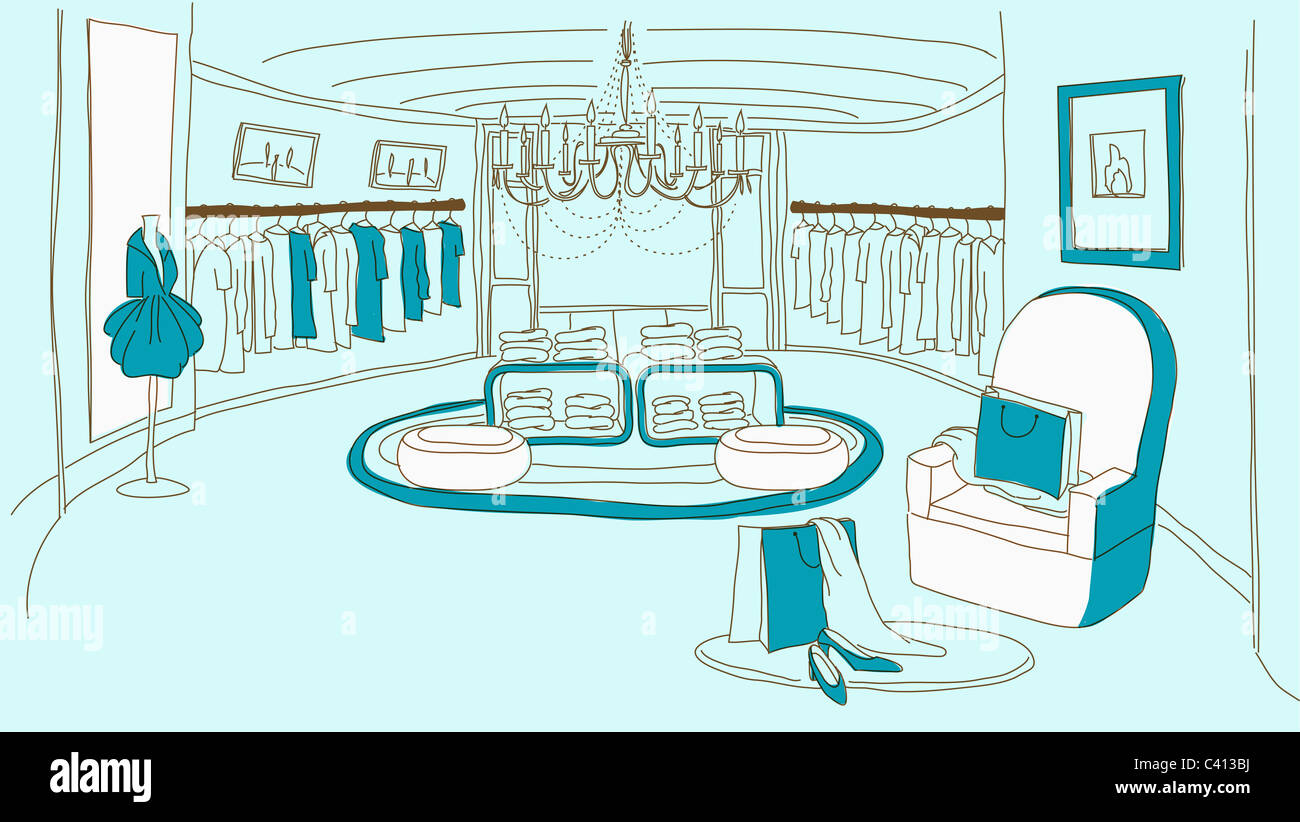 drawing illust of clothing store Stock Photo - Alamy
