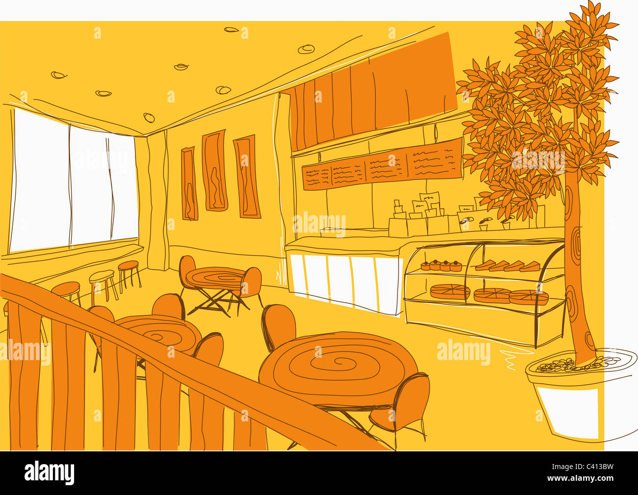 drawing illust of café Stock Photo - Alamy