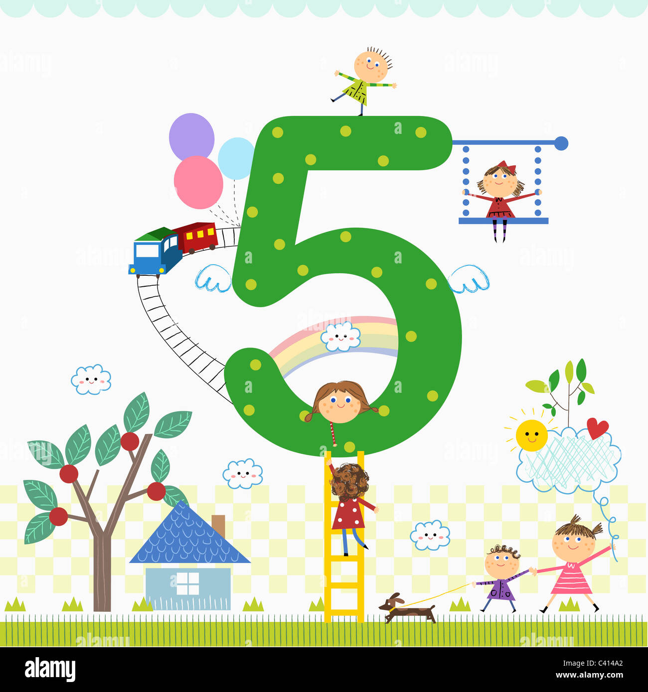 happy children with 5 Stock Photo - Alamy