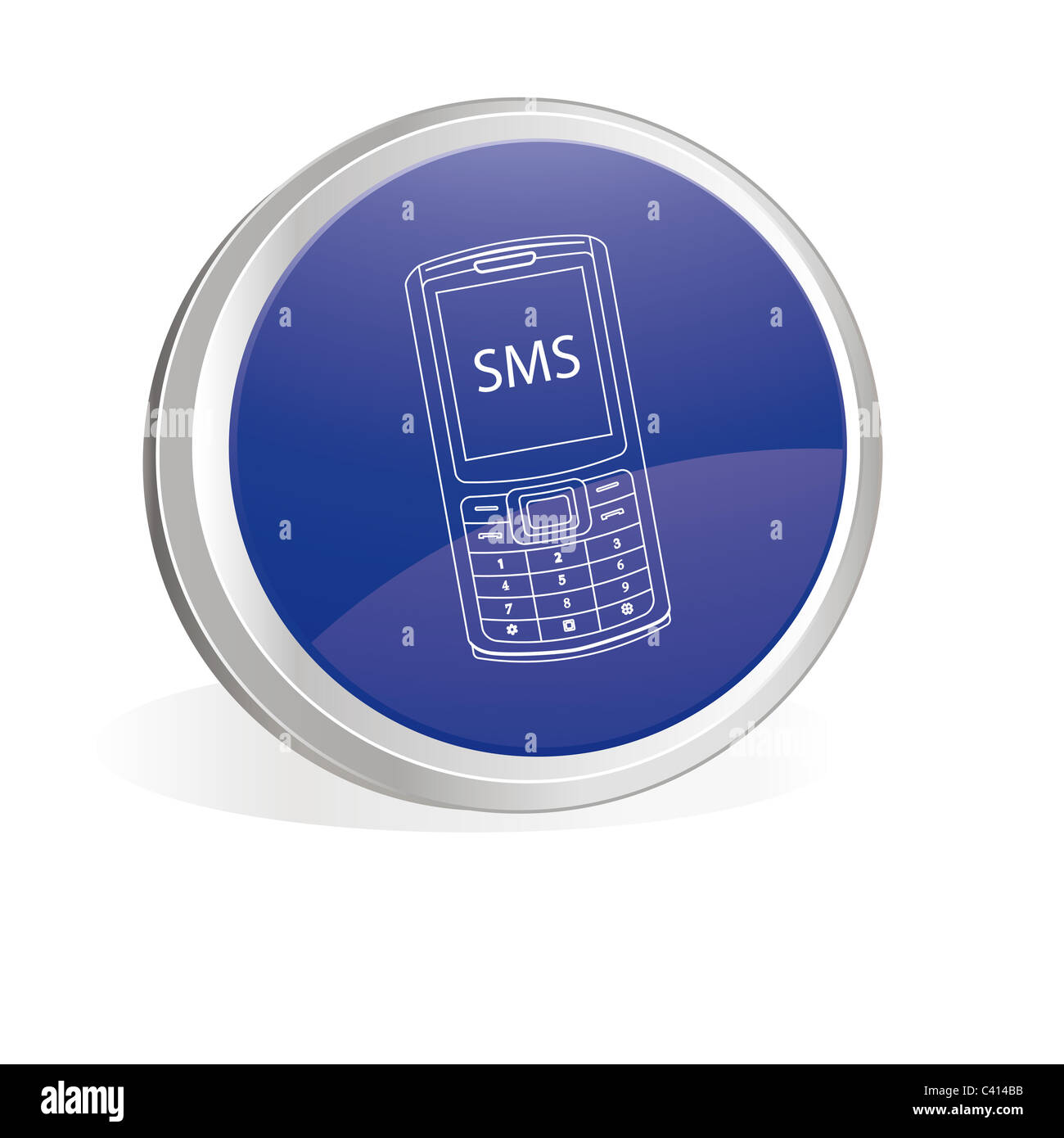 Blue button with mobile symbol Stock Photo - Alamy