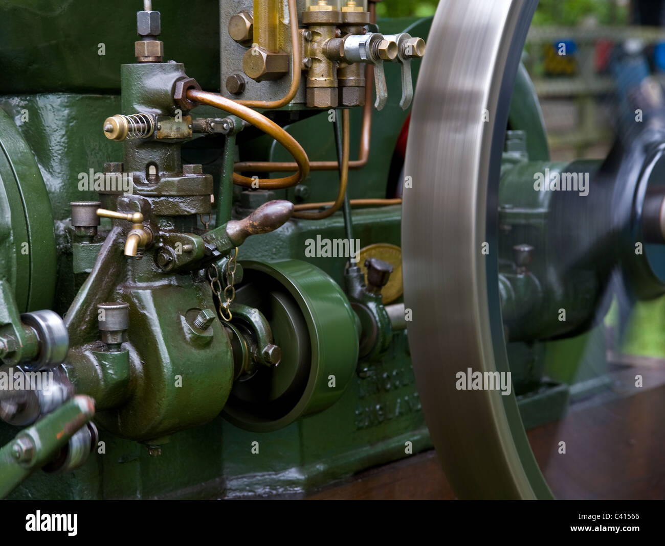 Closeup view of a static steam engine on display at a steam fair Stock ...