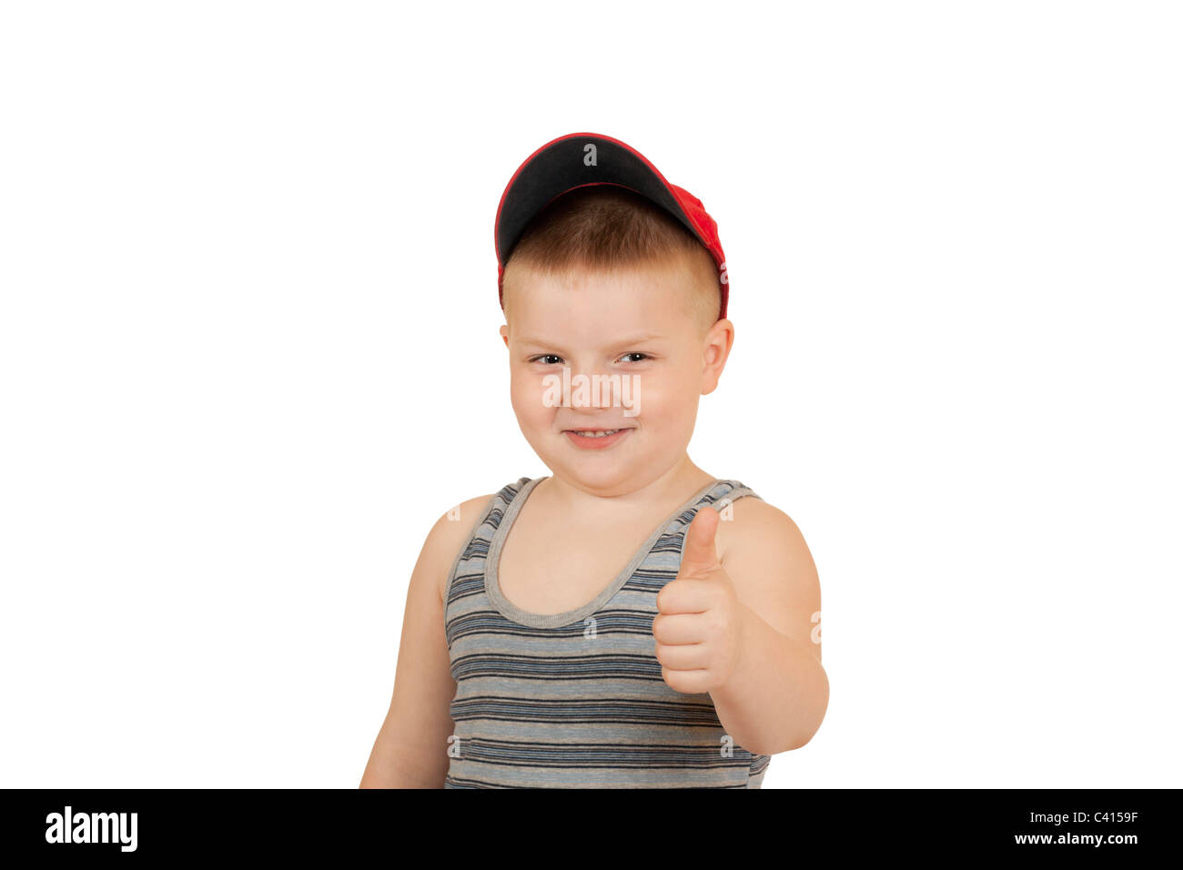 the little boy stretched out his hand with a raised thumb isolated on a ...
