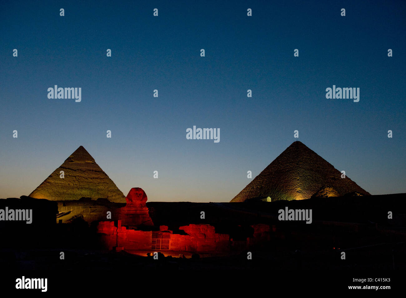 Great Pyramids of Giza, Sound and Light show at dusk Stock Photo - Alamy