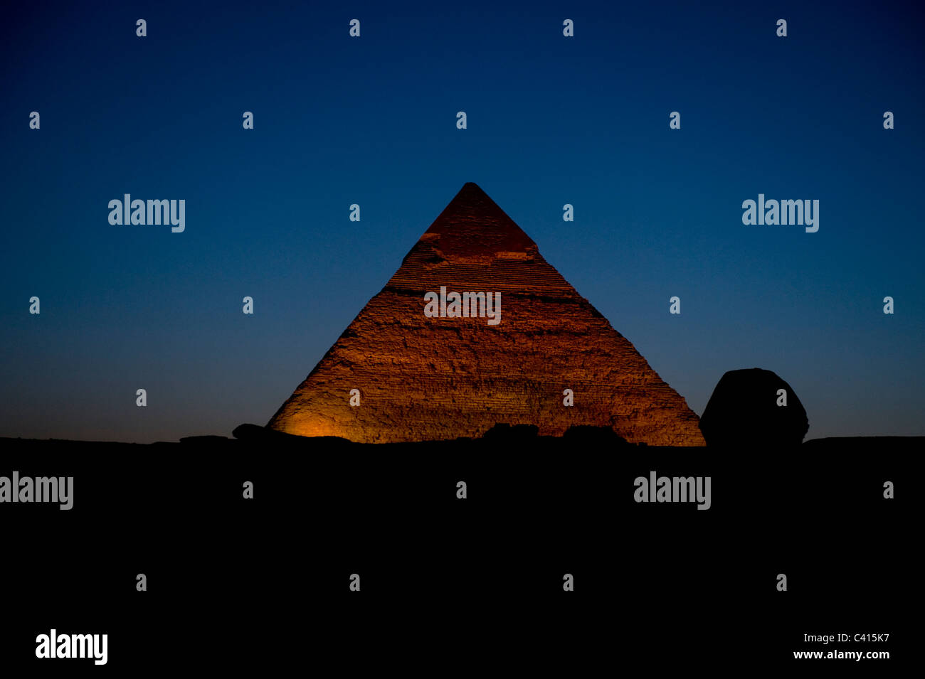 Great Pyramids of Giza, Sound and Light show at dusk Stock Photo - Alamy