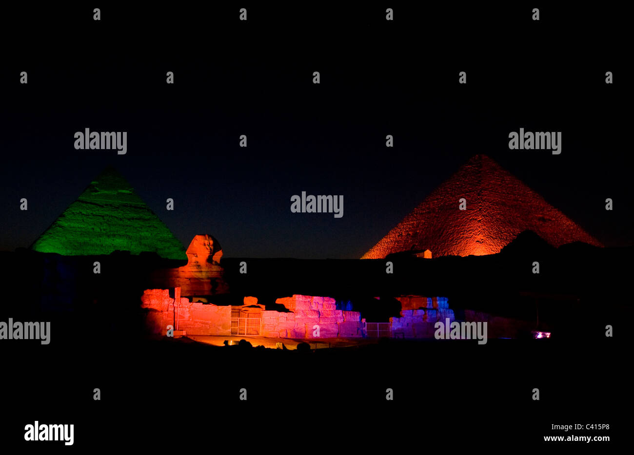 Great Pyramids of Giza, Sound and Light show at dusk Stock Photo - Alamy