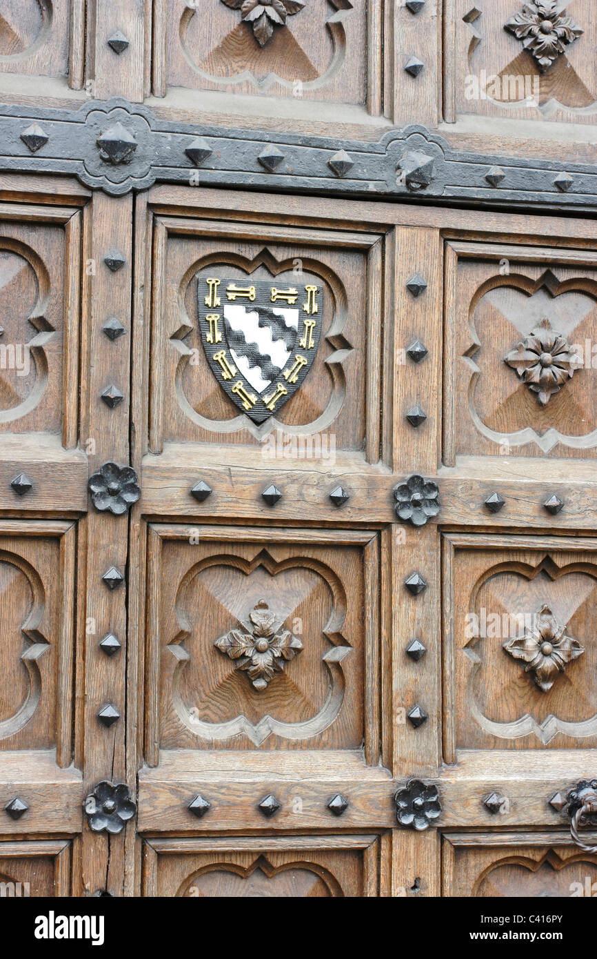 An old iron banded oak door in the university city of Oxford, England ...