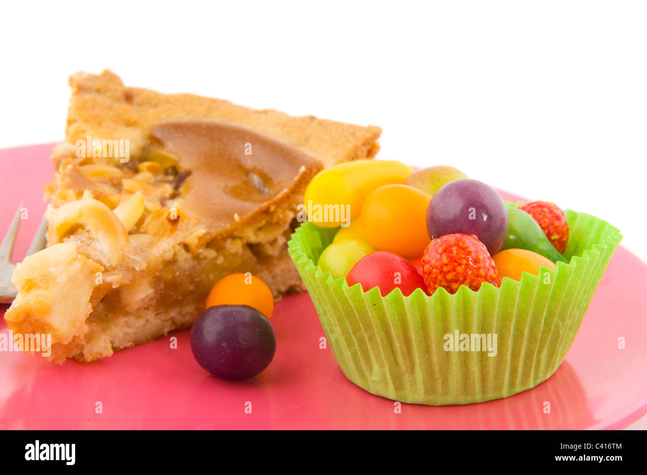 Apple pie and sweet candy for the birthday Stock Photo - Alamy