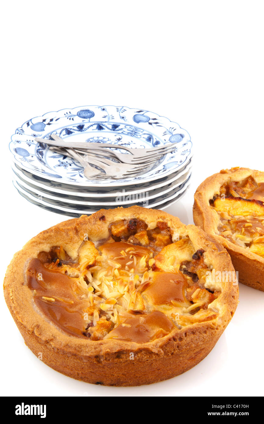 apple pies with blue and white plates Stock Photo - Alamy