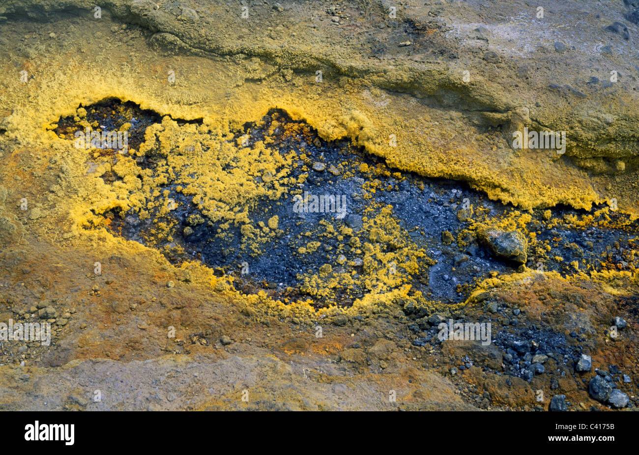 Sulphur crystals in fumerole, Vulcano, Aeolian Islands, Italy Stock ...