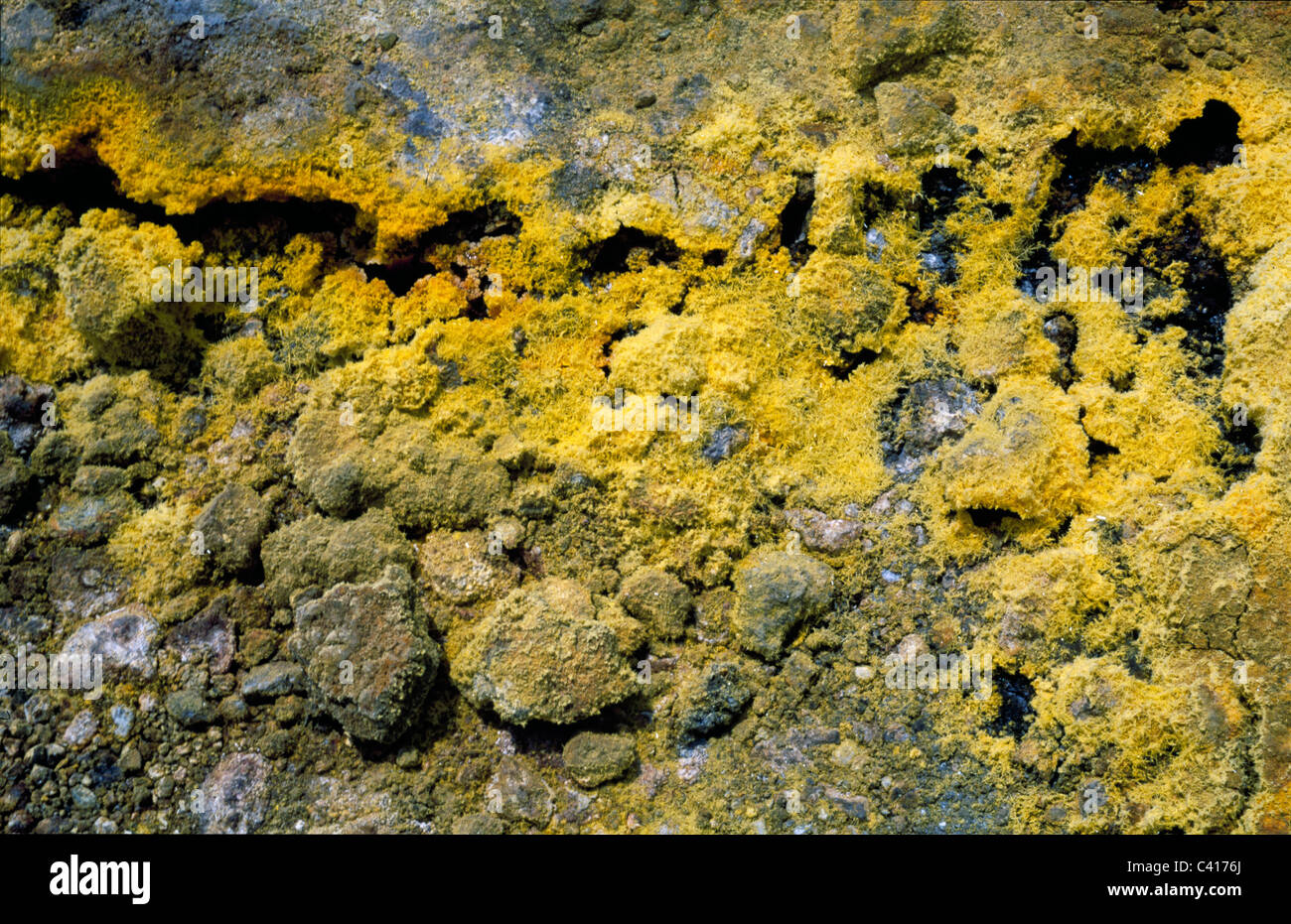 Sulphur crystals in fumerole, Vulcano, Aeolian Islands, Italy Stock ...