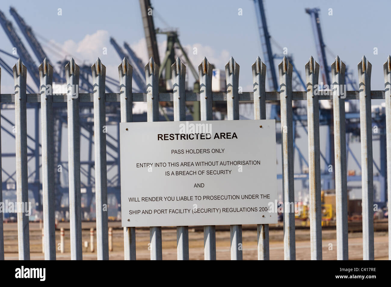 Restricted area sign, Port of Felixstowe, Suffolk, UK Stock Photo - Alamy