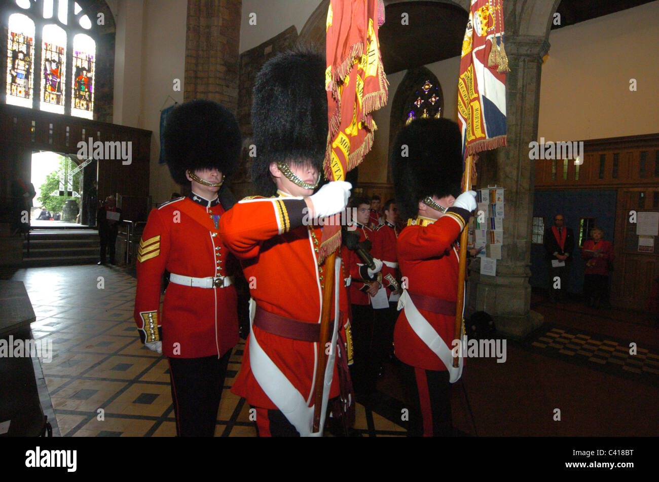 he old colors of the welsh guards are layed up in Bangor Cathedral ...