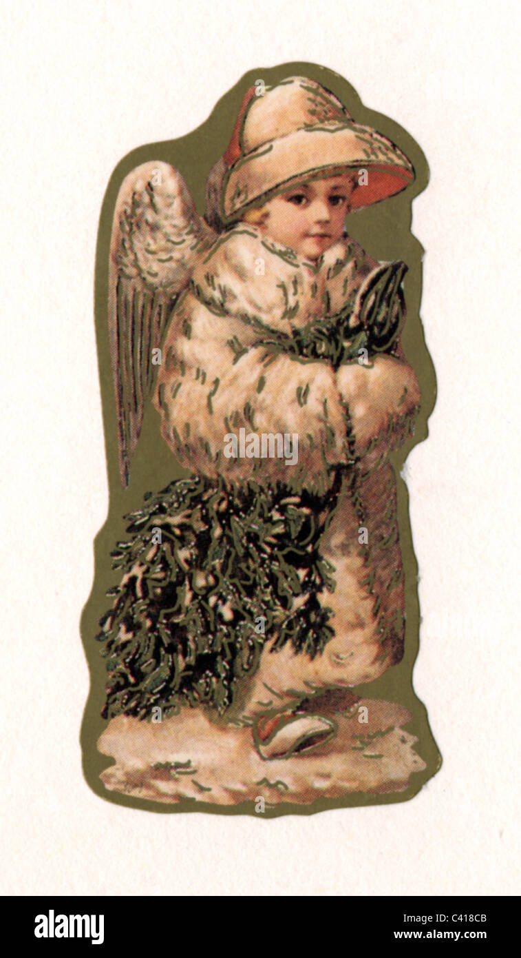 kitsch, angel, coloured illustration, circa 1900, Additional-Rights ...