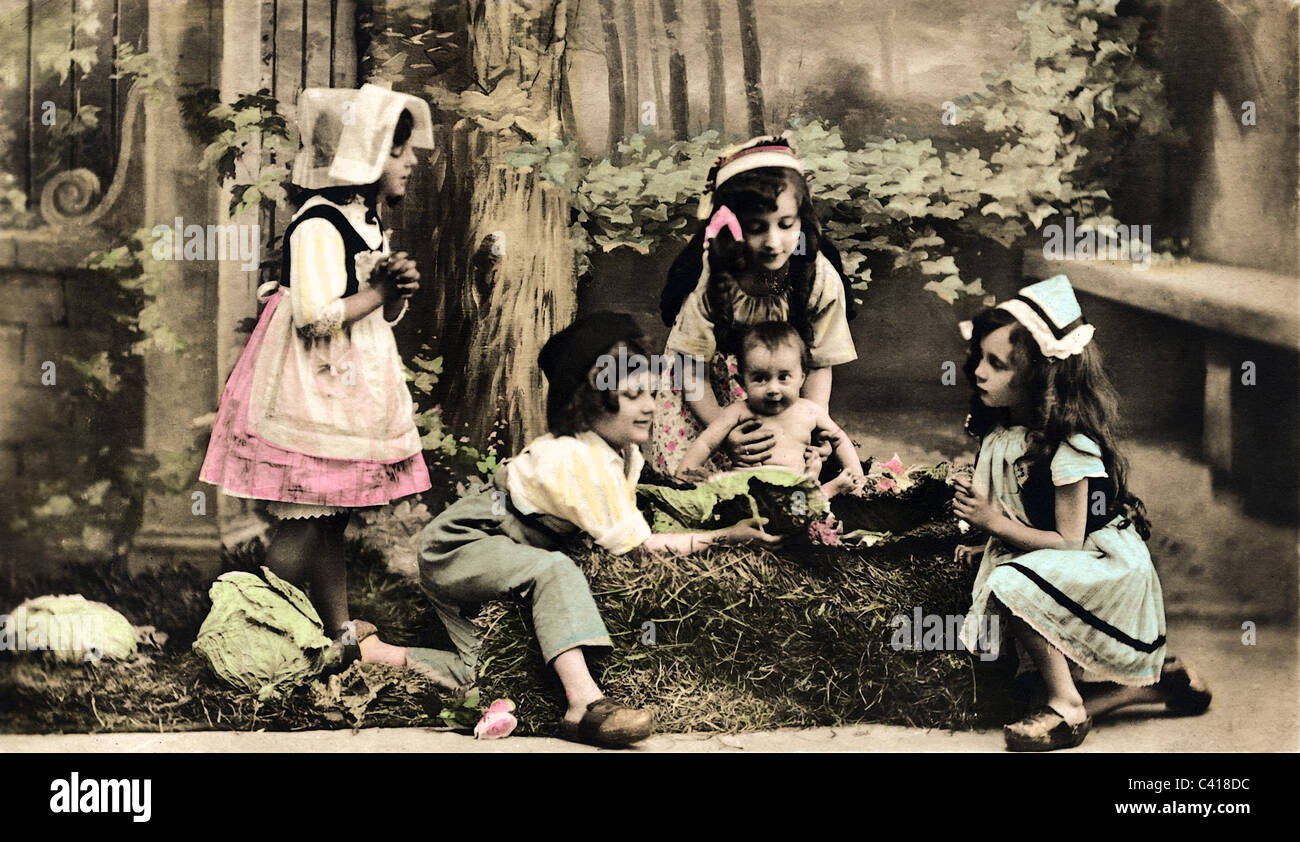 festivity, New Year's Eve, greetings card, playing children with baby ...