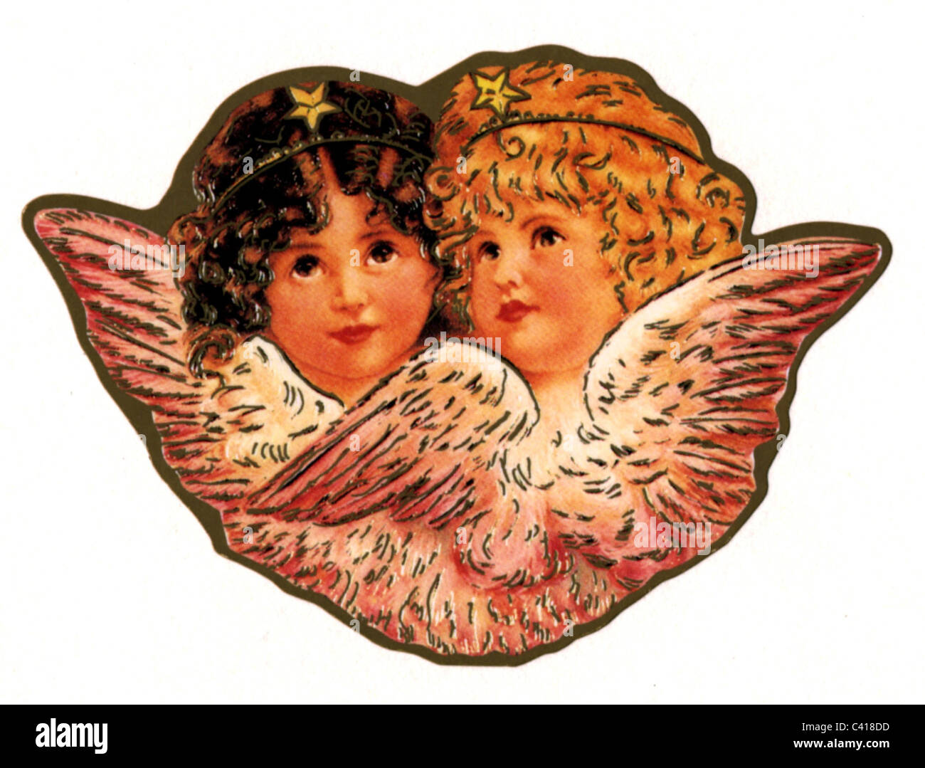 kitsch, angels, coloured illustration, circa 1900, Additional-Rights ...