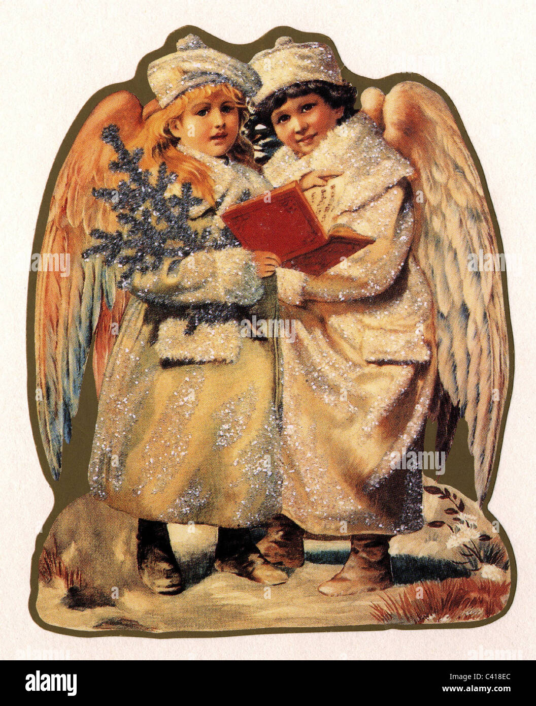 kitsch, angels, coloured illustration, circa 1900, Additional-Rights ...