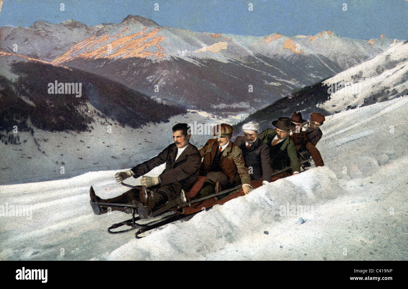 sports, winter sports, sledging, tobogganing, people on a sledge ...