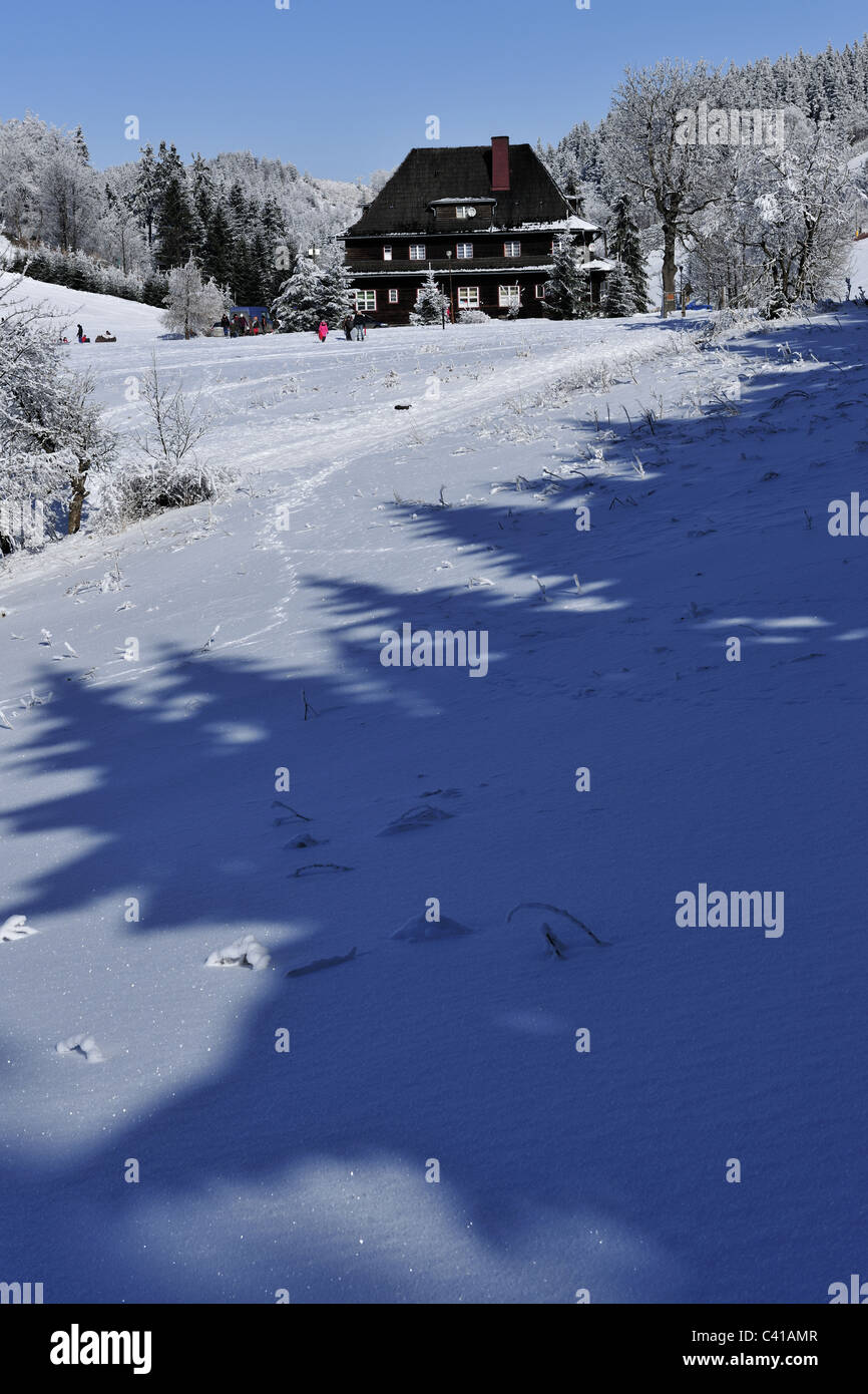 Winter landscape mountains, Andrzejowka mountain shelter, Poland, Dolny ...