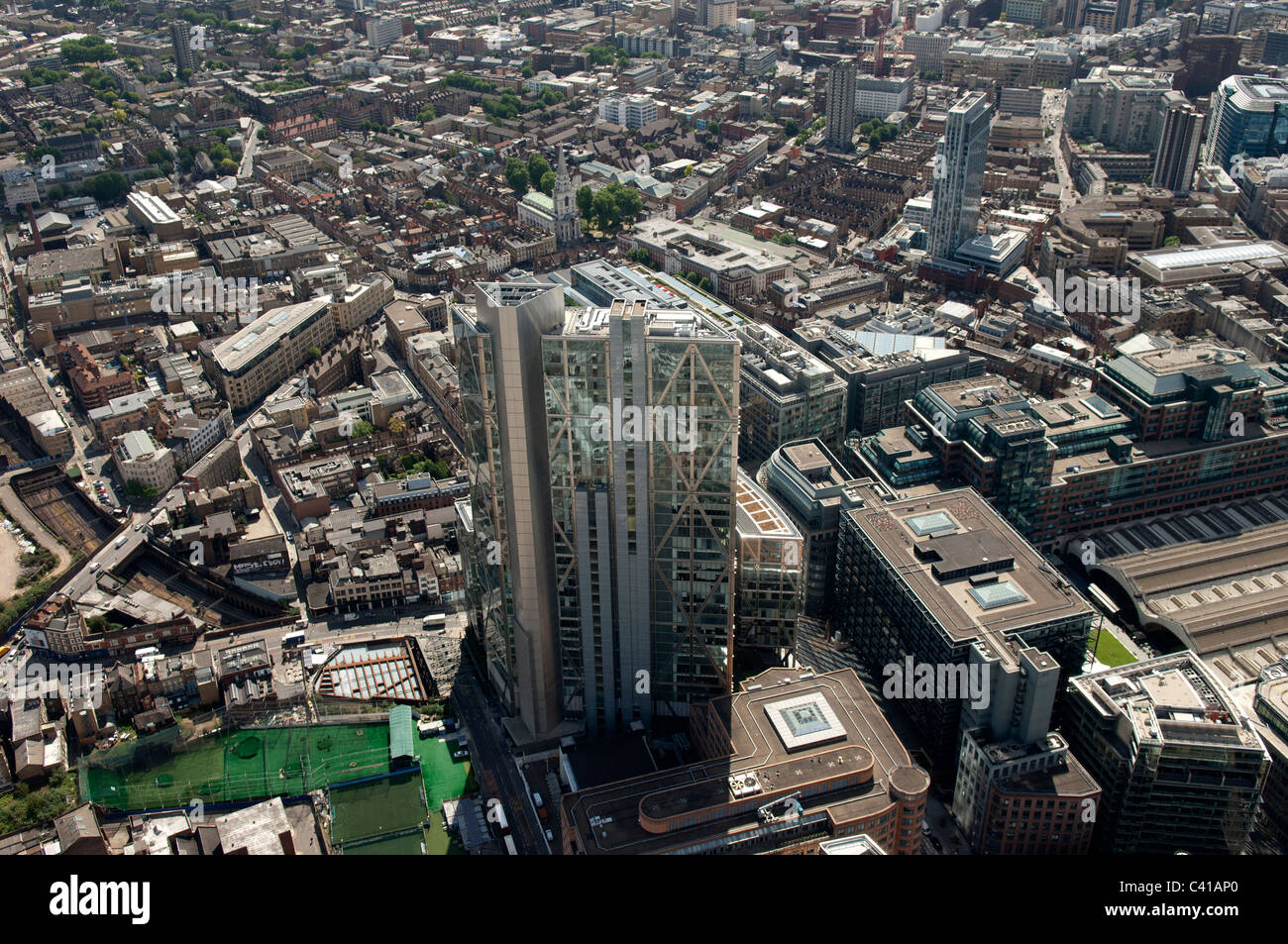 Broadgate Tower in the City of London as seen from the air Stock Photo ...