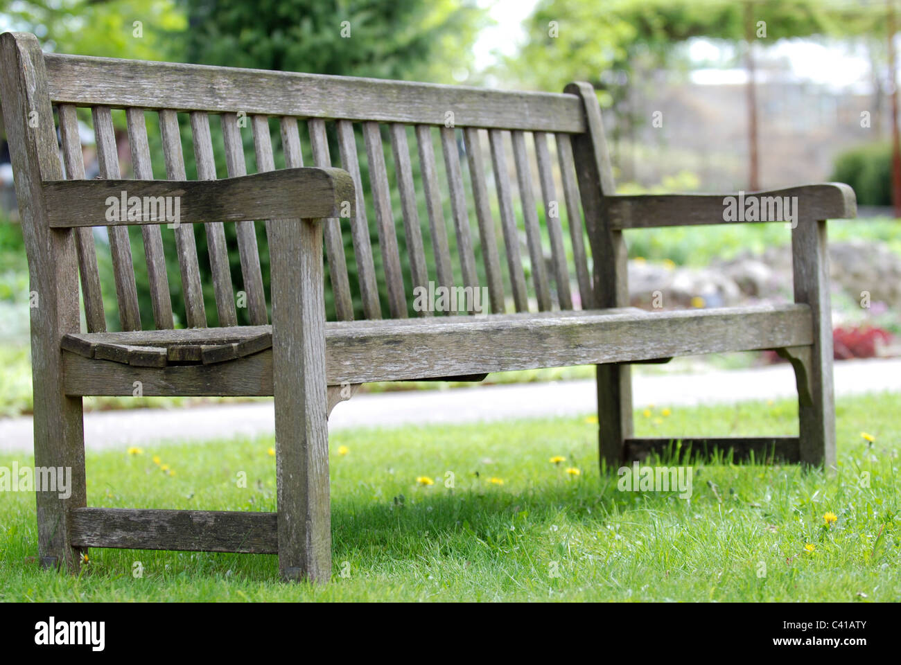 Wooden bench in a park Stock Photo - Alamy