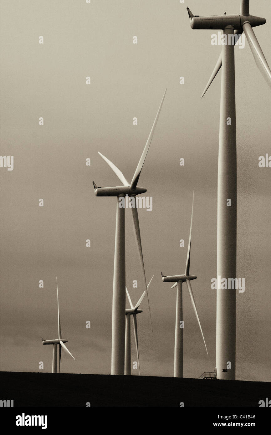 Electricity-generating windmills & highway Wasco, Oregon Stock Photo ...