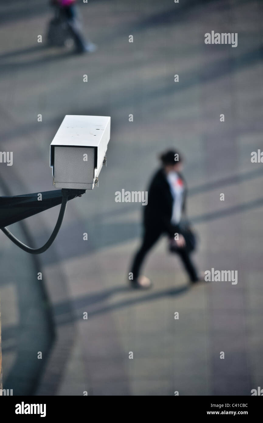 Viewpoint looking down on a cctv camera keeping watch on the streets of ...