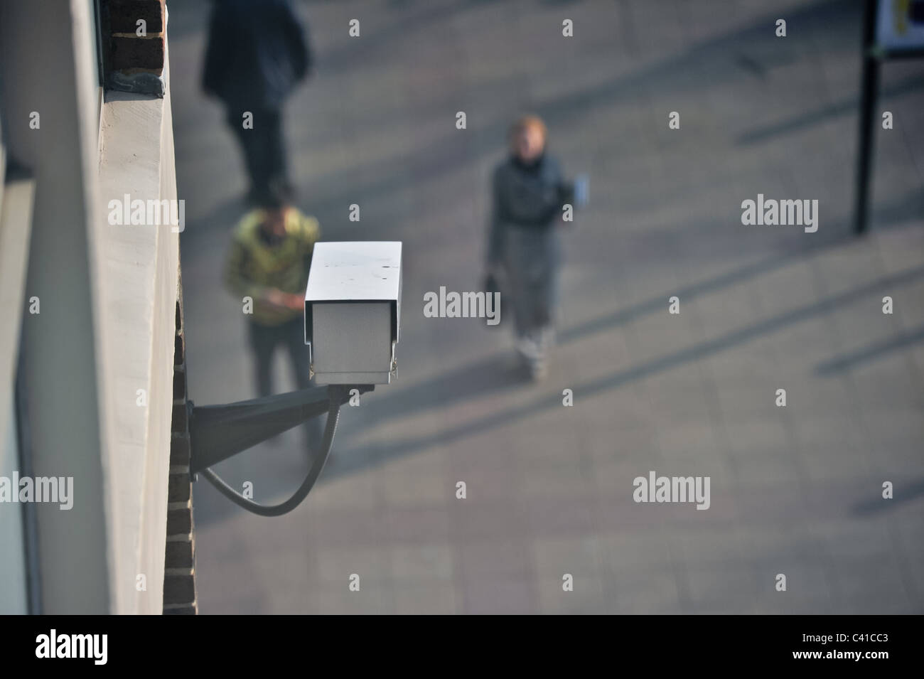 Viewpoint looking down on a cctv camera keeping watch on the streets of ...
