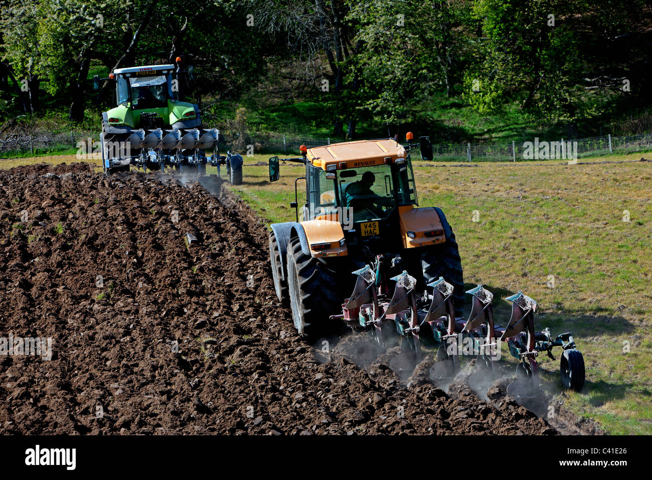 Ploughing a field in aberdeenshire in scotland hi-res stock photography ...