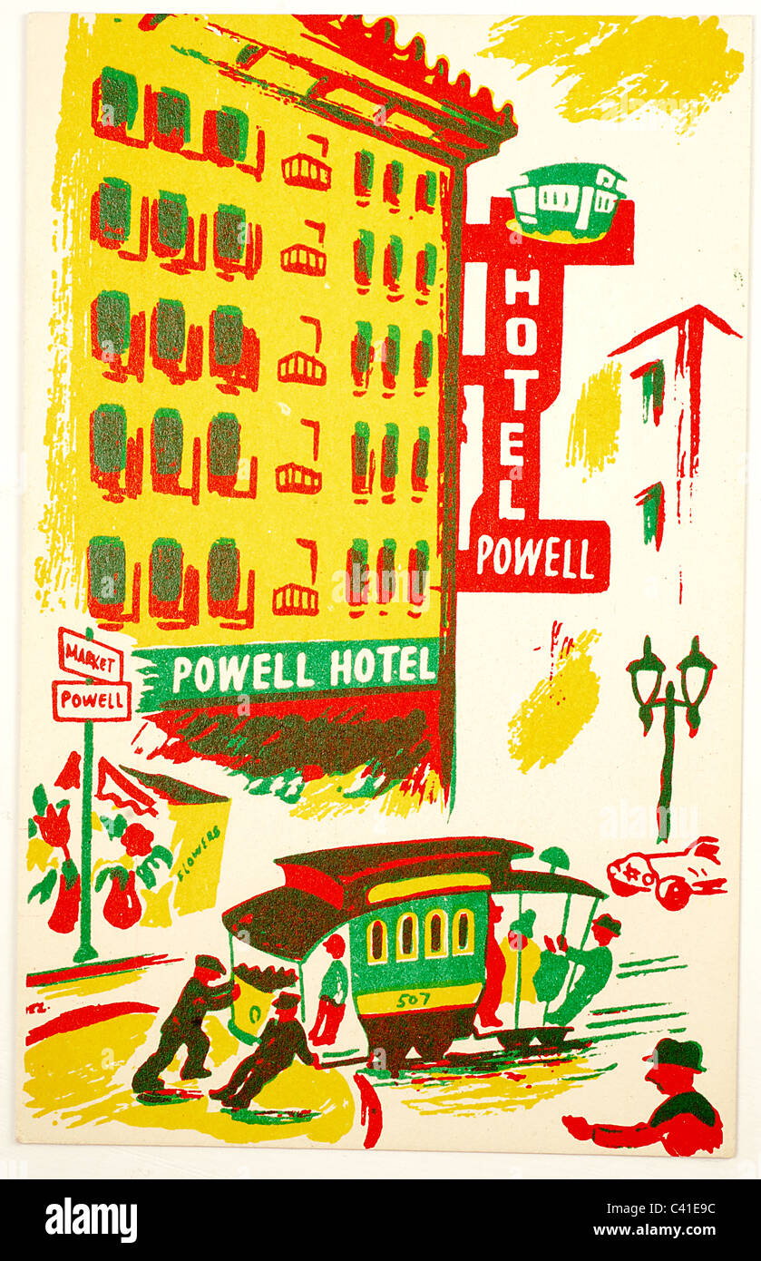 Powell Hotel in San Francisco, California, from a vintage 1940s post ...