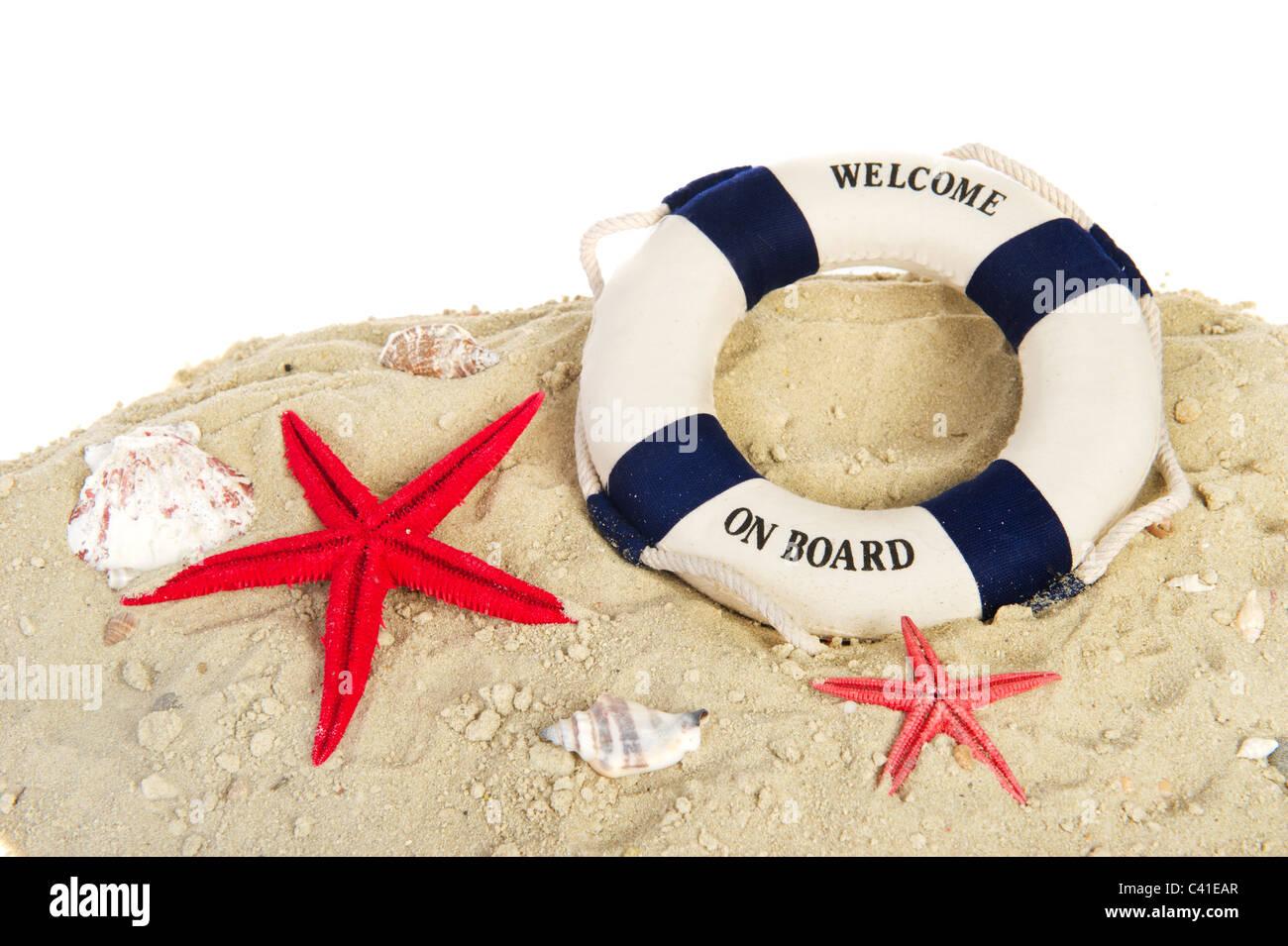 Life buoy and shells at the beach Stock Photo - Alamy