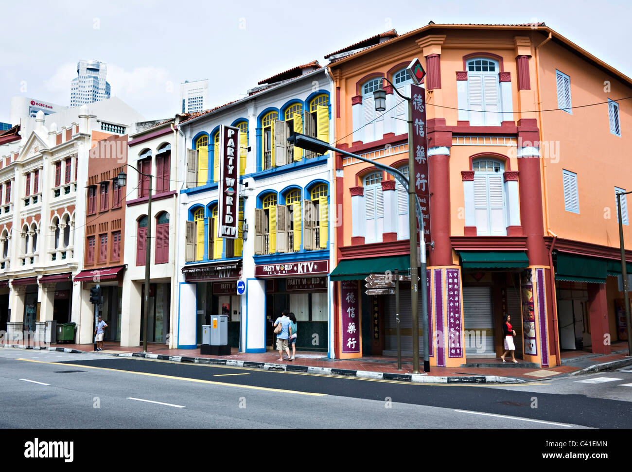 Brightly Coloured Shops in the Chinatown District of Singapore Republic ...