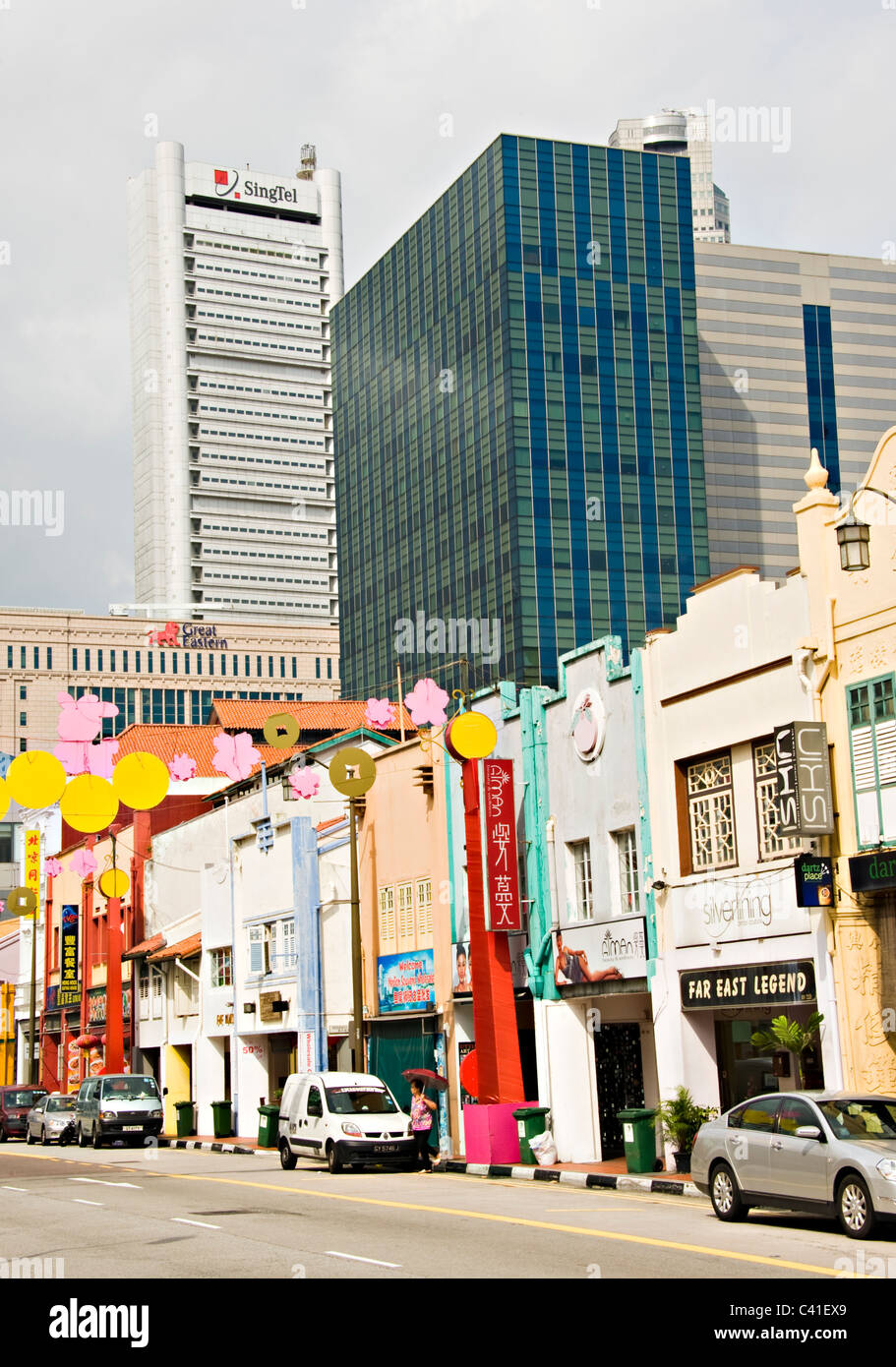 Brightly Coloured Shops in the Chinatown District of Singapore Republic ...