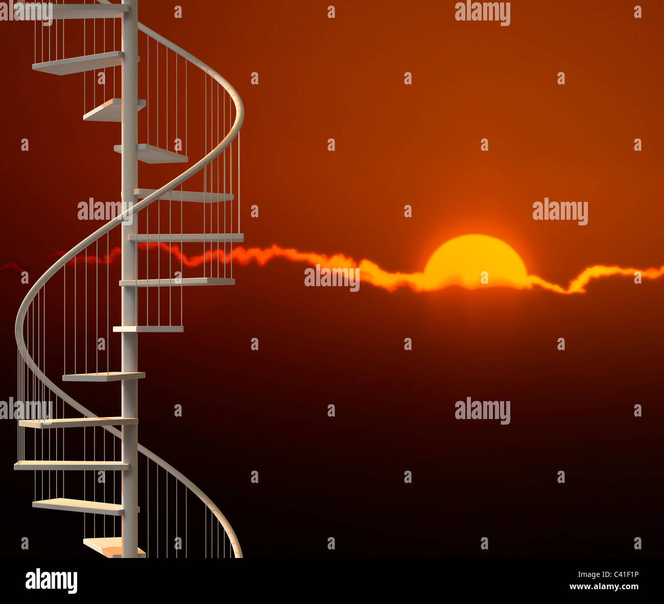 Spiral stairway dramatic sunset lighting with clouds sun Stock Photo ...