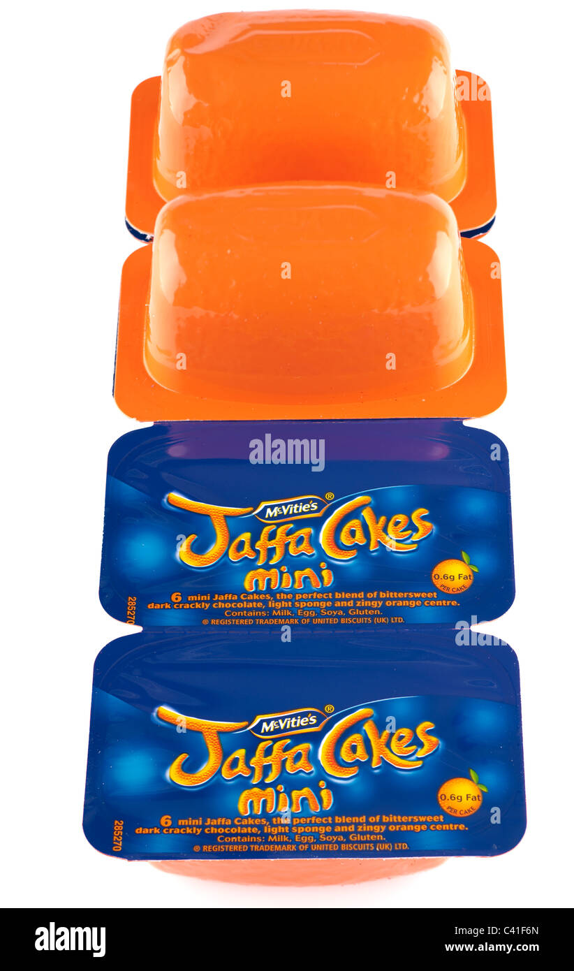 Six folded individual pods of Mcvites Jaffa Mini cakes Stock Photo - Alamy